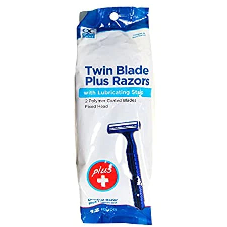 QC TWIN BLADE PLUS RAZORS WITH LUBRICATING STRIP 12 RAZORS — M-Care ...